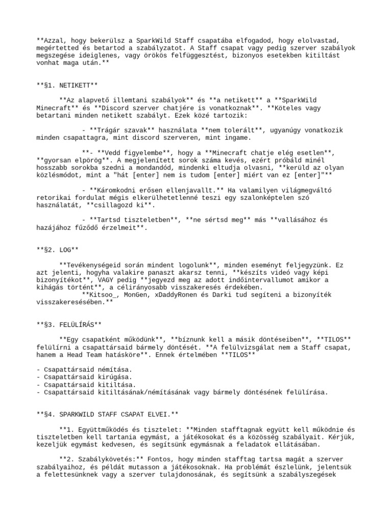 sw team szabályzat | PDF