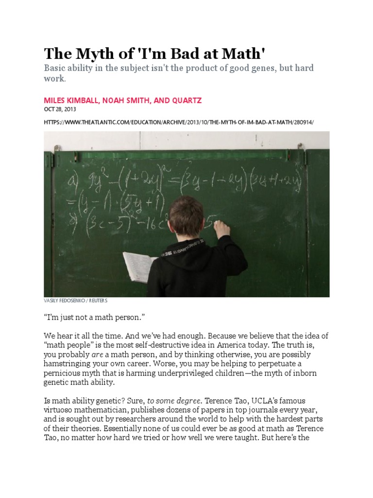 The Myth of Im Bad at Math | PDF | Mathematics | Intelligence