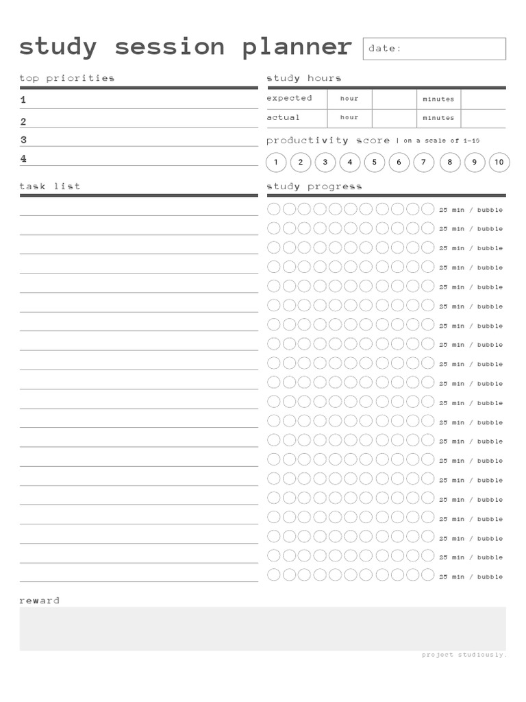 Study Session Planner - White - A5 | PDF