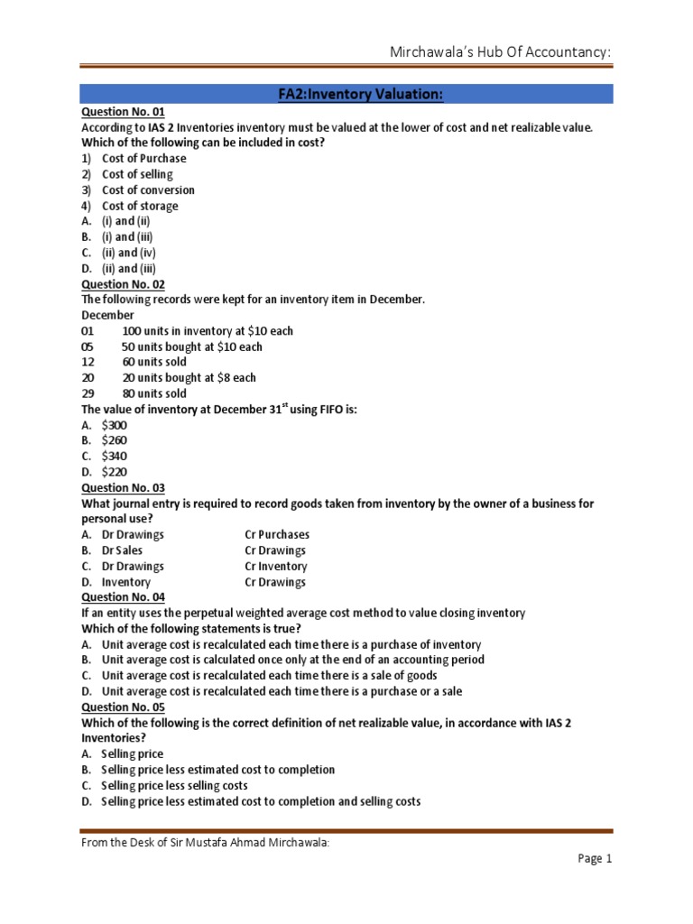 Fa2 Inventory Valuation Test | PDF | Inventory | Inventory Valuation