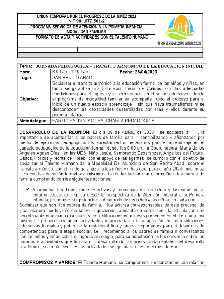 Jornada Pedagogica Abril | PDF | Educación de la primera infancia