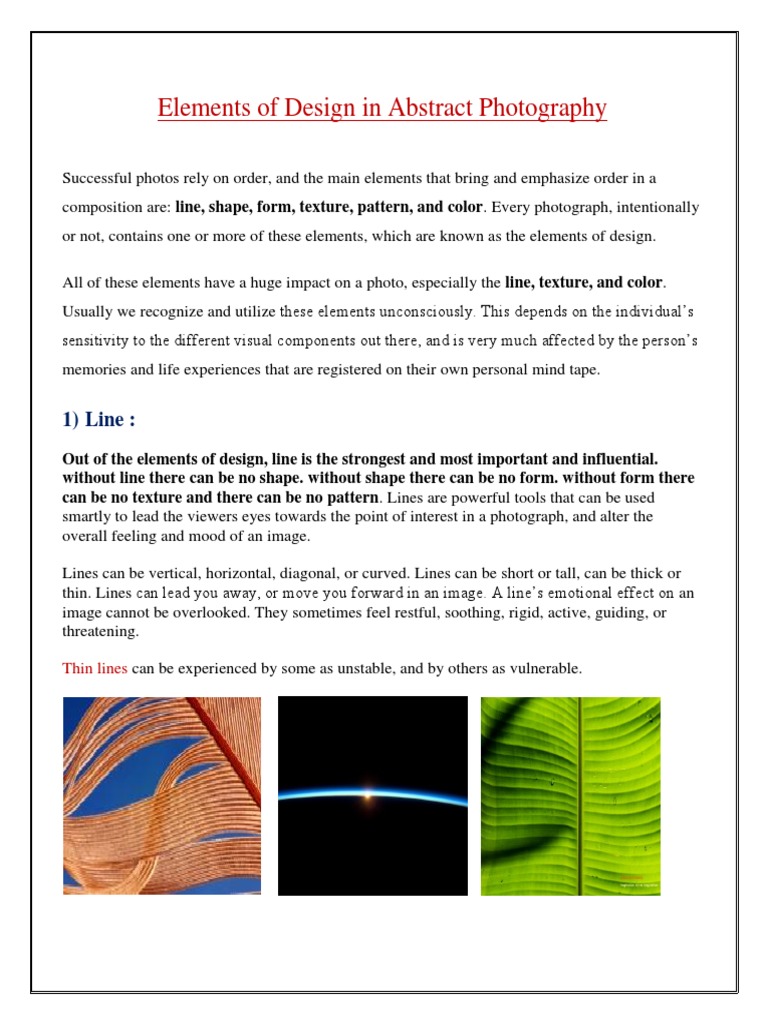 Elements of Design in Abstract Photography | PDF