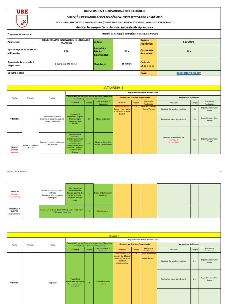 Formato de Plan Analítico UBE | PDF | Aprendizaje | Cognición
