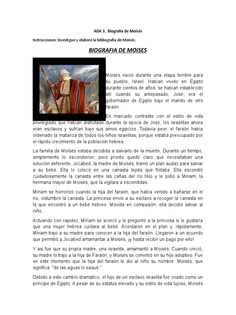 ADA 3. Biografía de Moisés | PDF | Moisés | Libro del éxodo