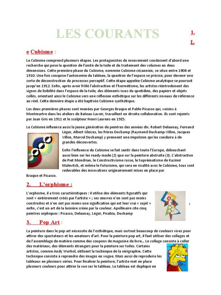 Les Courants Artistiques | PDF | Cubisme | Art abstrait