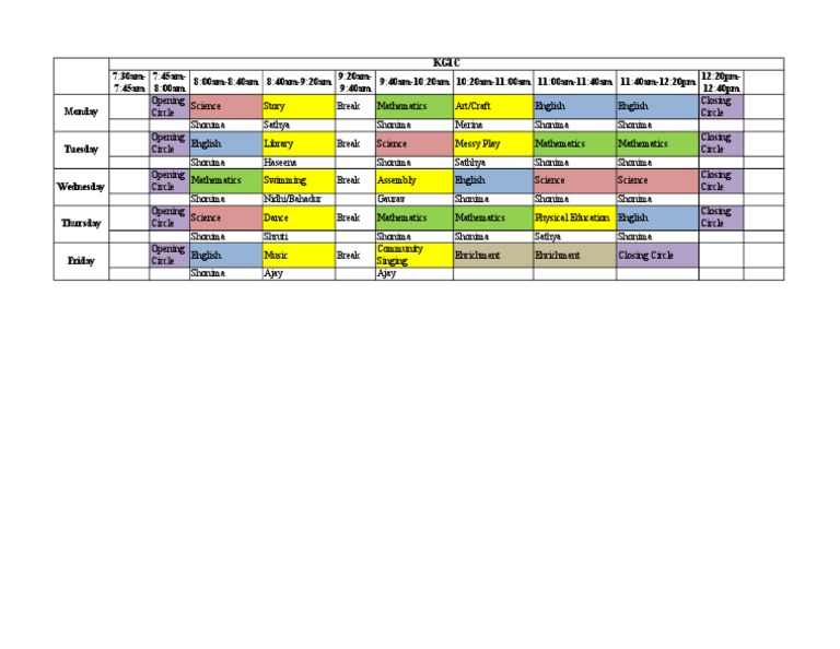 KG1 C Time Table | PDF
