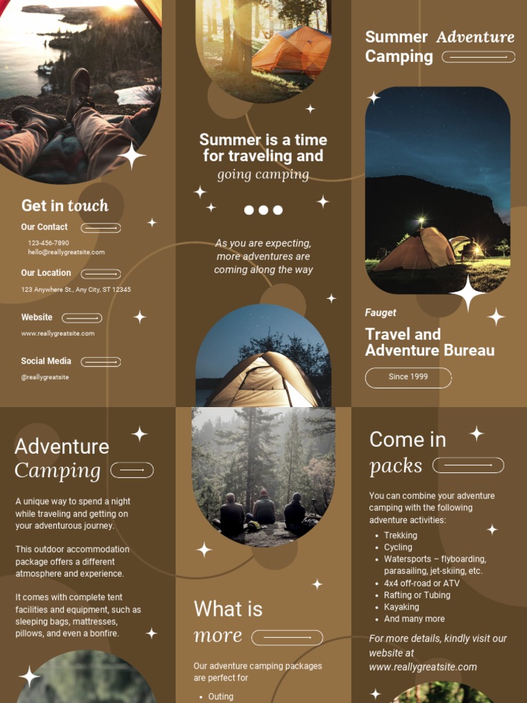 Brown Creative Travel Adventure Trifold Brochure | PDF | Camping ...