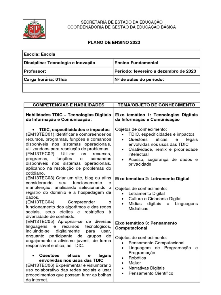 Planejamento de Tecnologia e Inovacao Fund 2 2023 | PDF | Pensamento ...