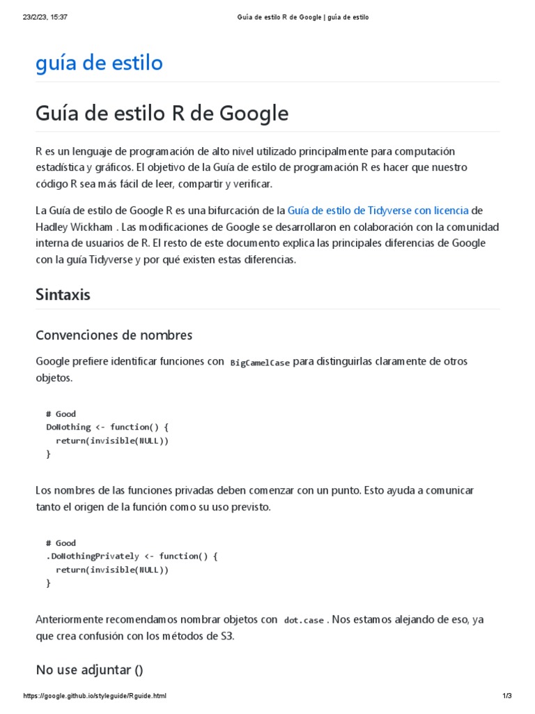 Guía de Estilo R de Google: Reglas Clave | PDF | Tecnología