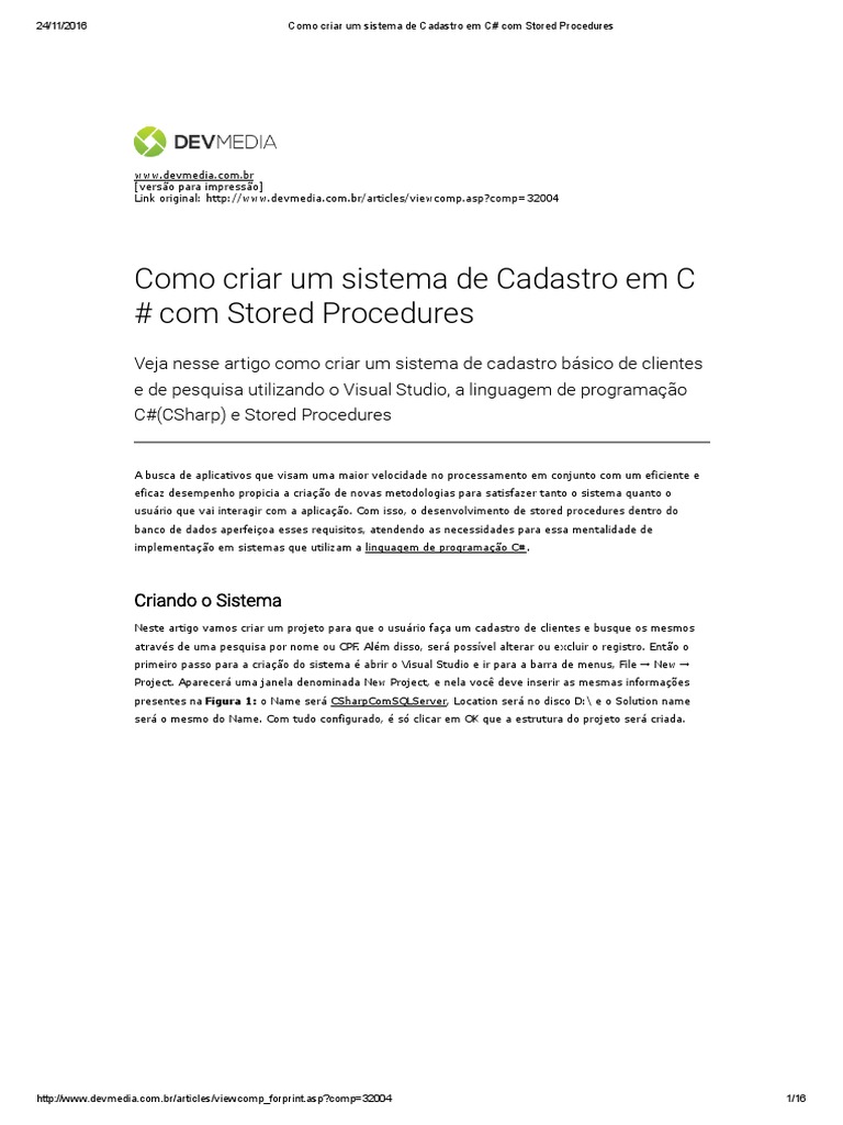 Como Criar Um Sistema de Cadastro em C# Com Stored Procedures | PDF | C ... Como Criar Um Sistema de Cadastro em C# Com Stored Procedures | PDF | C ...