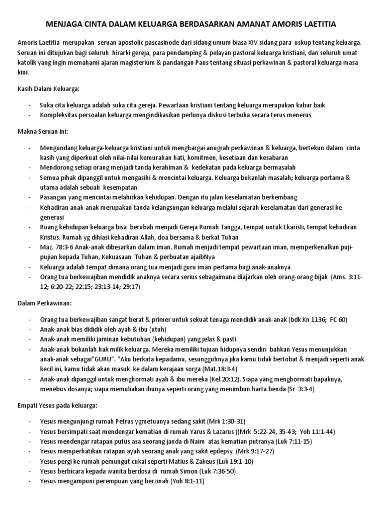Menjaga Cinta Dalam Keluarga Berdasarkan Amanat Amoris Laetitia | PDF
