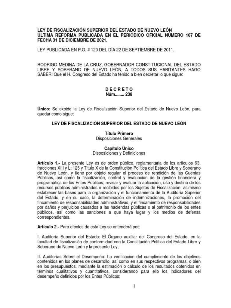 Ley de Fiscalización Superior NL 2021 | PDF | Auditoría | Contabilidad