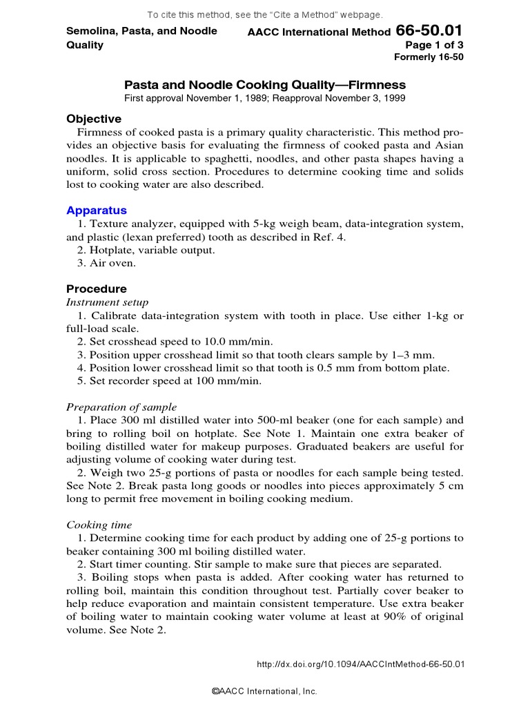Pasta Cooking Quality Testing Method | PDF | Pasta | Water