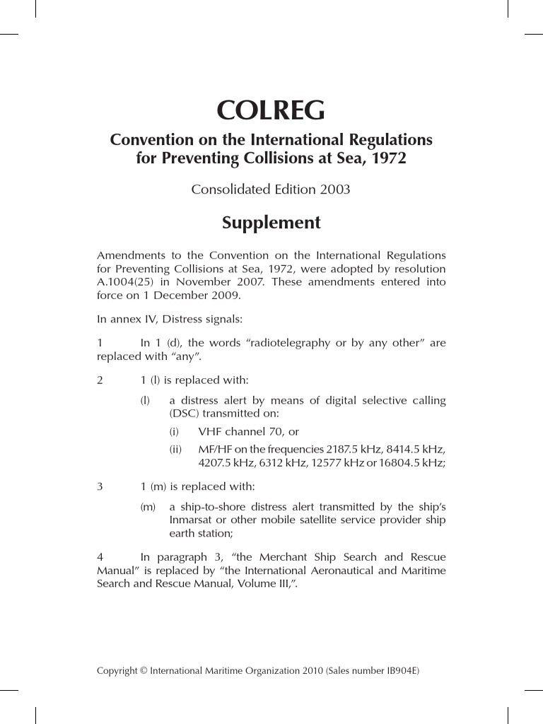 COLREG Supplement 2010 | PDF