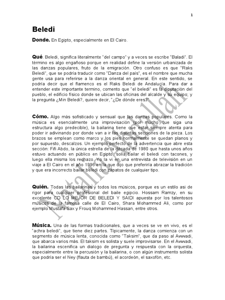 Evolución de la Danza Beledi en Egipto | PDF | Bailes | Entretenimiento