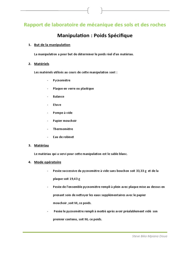 Rapport de Laboratoire de Mécanique Des Sols Et Des Roches Mpiana 1 | PDF