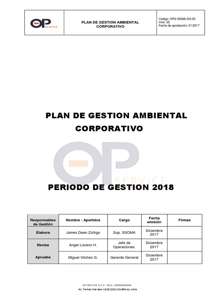 003 Plan de Gestion Ambiental 2018 | PDF | Residuos | Seguridad y salud ...