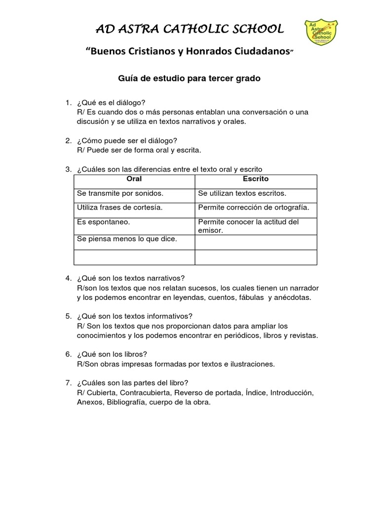 Guía de Estudio para Tercer Grado | PDF