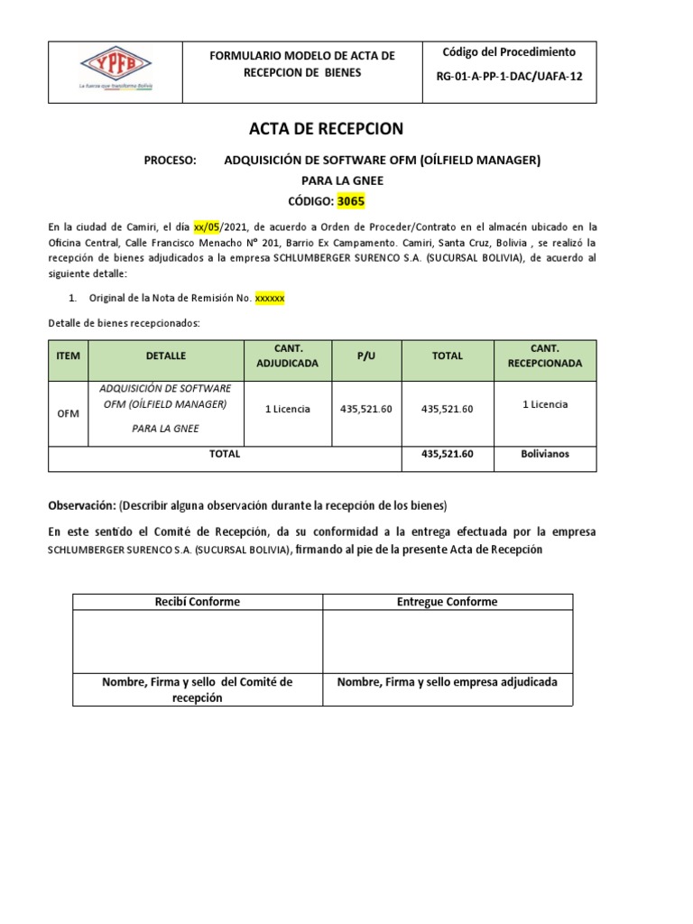 Acta de Recepcion de Bienes | PDF Acta de Recepcion de Bienes | PDF