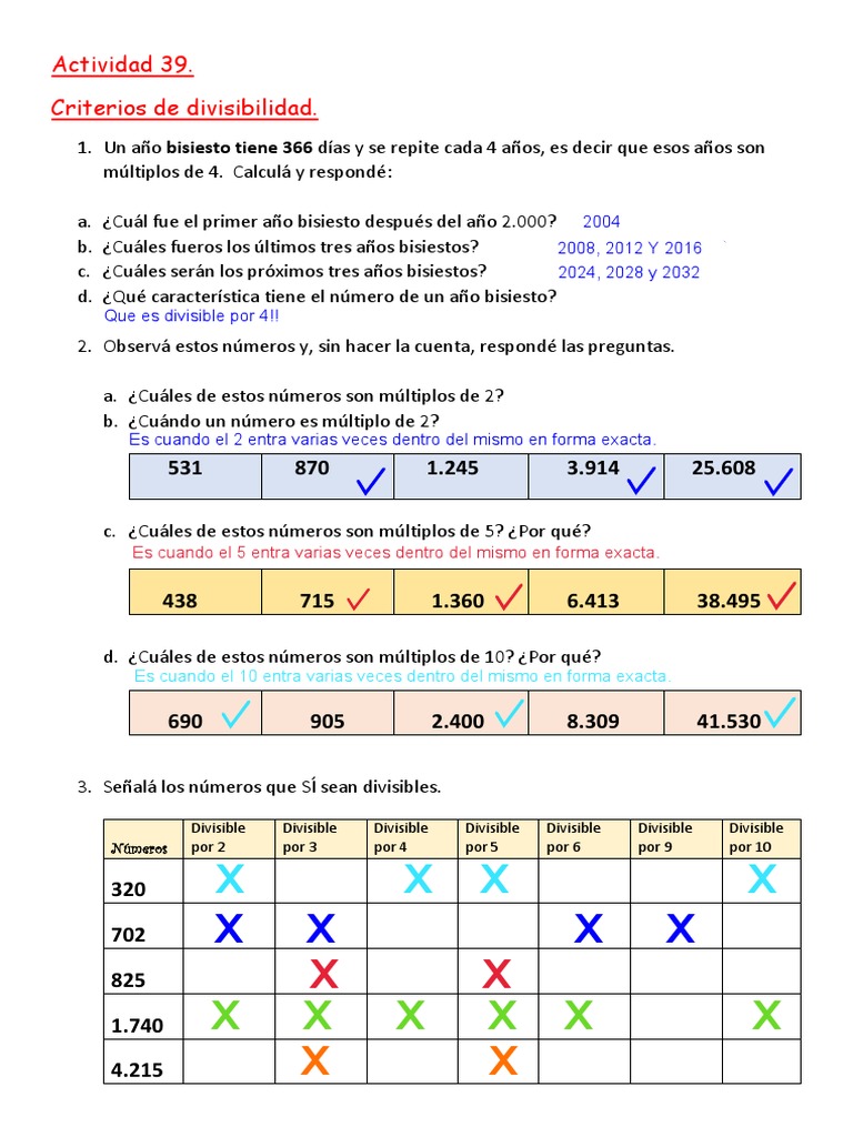 Actividad 39. Criterios de Divisibilidad PDF | PDF