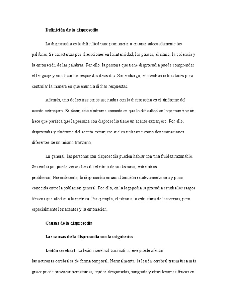Definición y causas de la disprosodia | PDF | Cerebro | Lesión cerebral ...