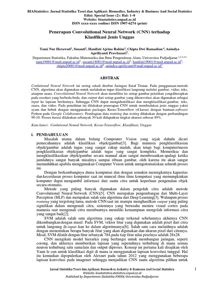 Penerapan Convolutional Neural Network (CNN) Terhadap Klasifikasi Jenis Unggas | PDF | Komputer