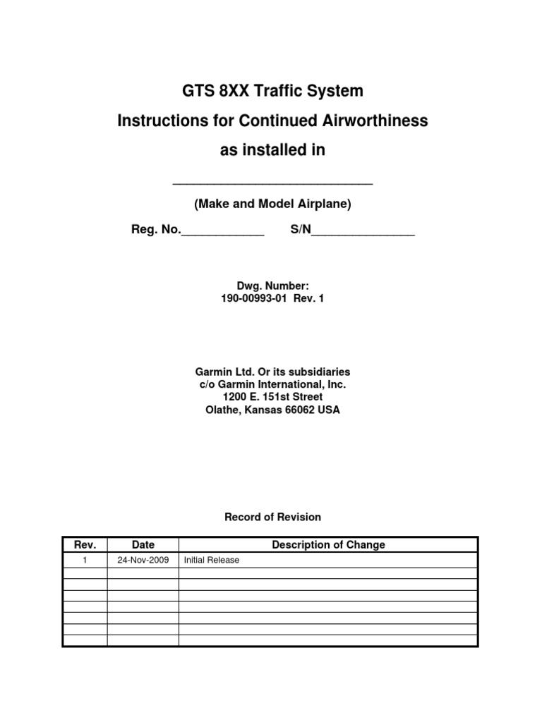 GTS 8XX Traffic System Instructions For Continued Airworthiness As Installed in | PDF | Federal ...