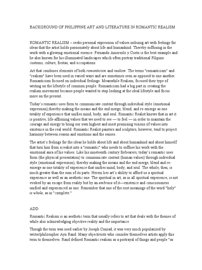 Background of Philippine Art and Literature in Romantic Realism | PDF ...