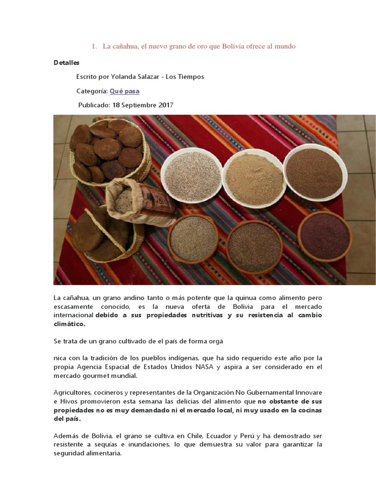 La Cañahua: El Nuevo Grano de Oro de Bolivia | PDF | Bolivia | Quinua