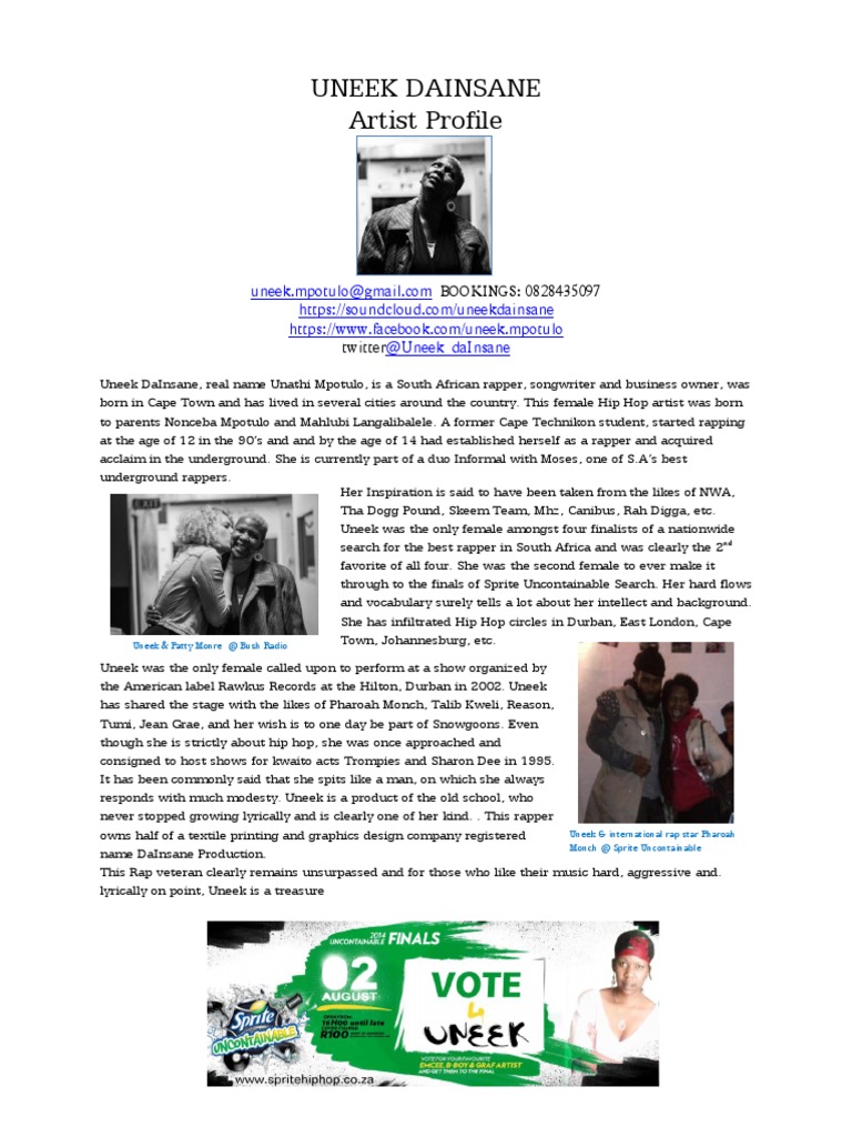 Uneek DaInsane: South African Rapper Profile | PDF | Hip Hop Music ...