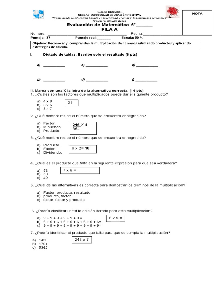 Prueba Multiplicacion | PDF | Multiplicación | Matemáticas