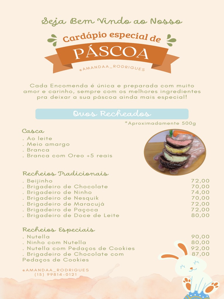 Cardápio de Páscoa Amanda Rodrigues | PDF | Chocolate | Alimentos