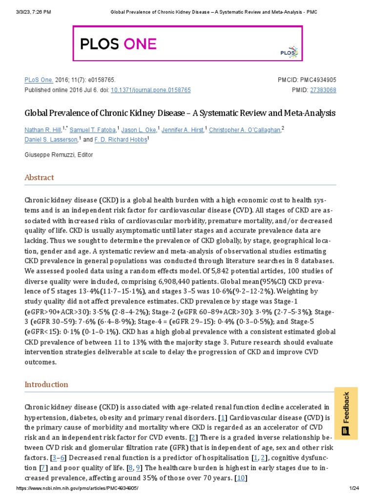 Global Prevalence of Chronic Kidney Disease - A Systematic Review and Meta-Analysis - PMC | PDF ...