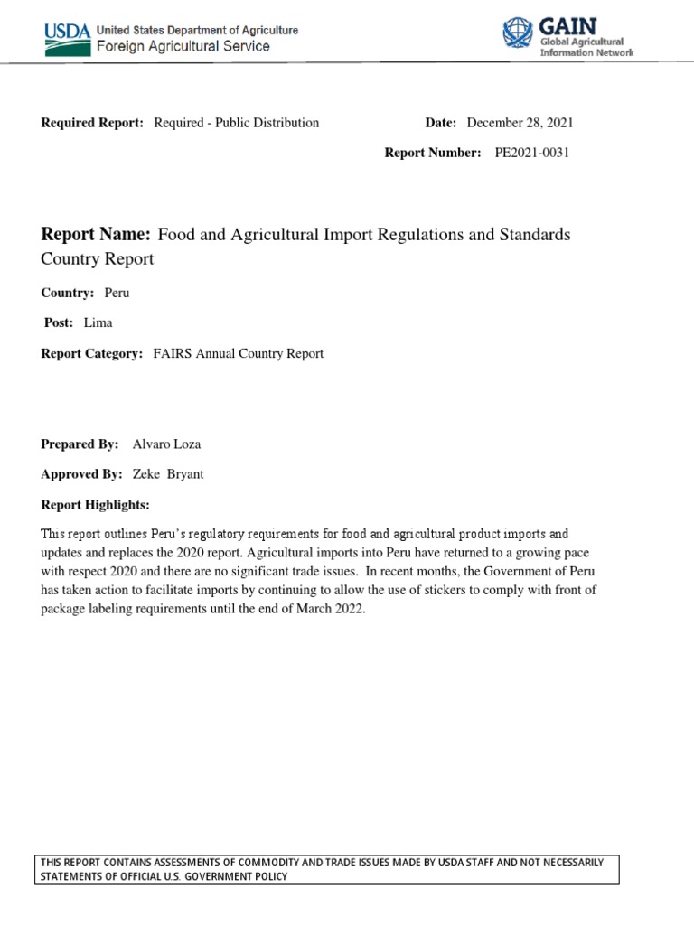 Food Import Regulations Peru 2812 | PDF | Food Safety | Foods