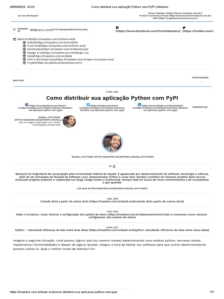 Como Distribuir Sua Aplicação Python Com PyPI - Imasters | PDF | Python ...