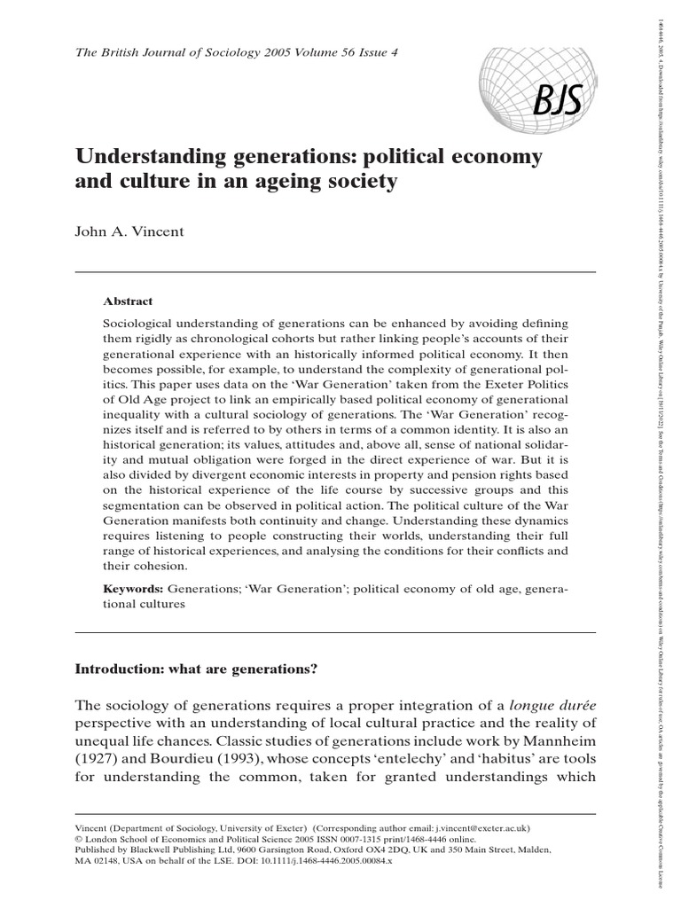 British Journal of Sociology - 2005 - Vincent - Understanding Generations Political Economy and ...