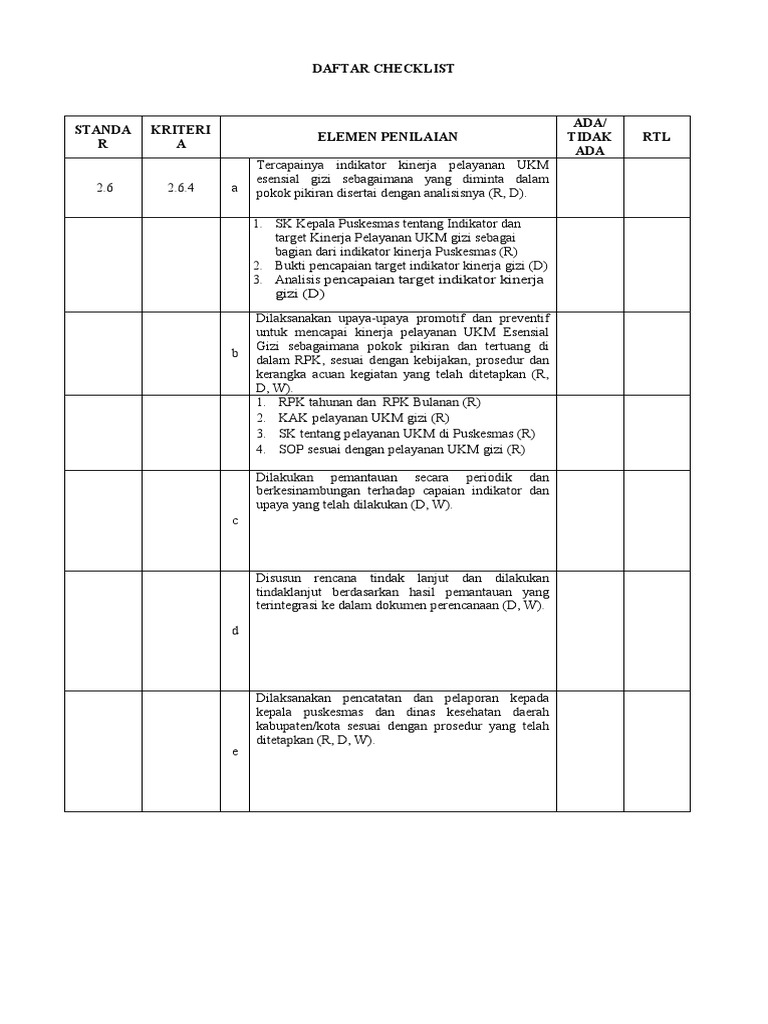 Daftar Checklist | PDF