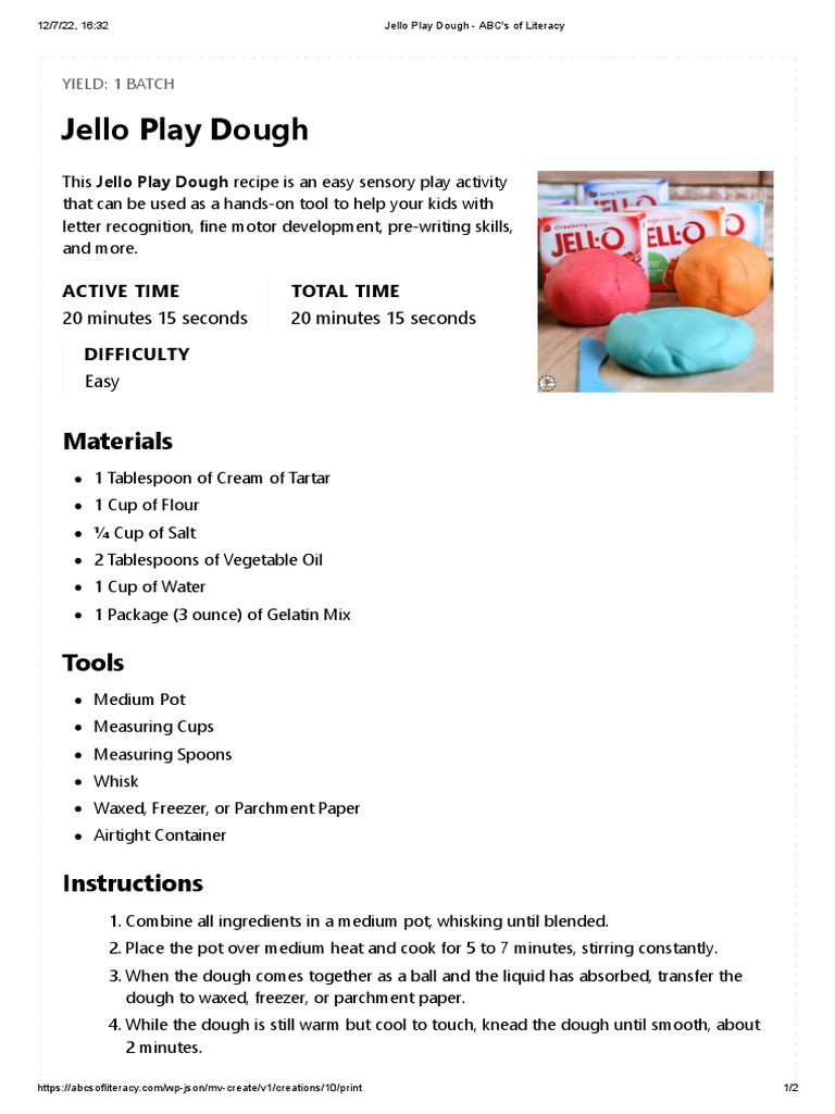 Kids' Jello Play Dough Recipe | PDF | Cooking, Food & Wine | Wellness