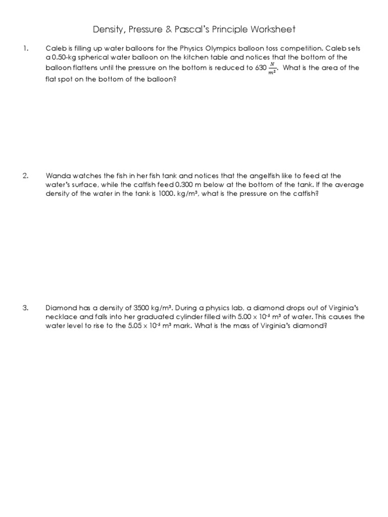 Pascal's Principle Problems Worksheet | PDF | Social Science