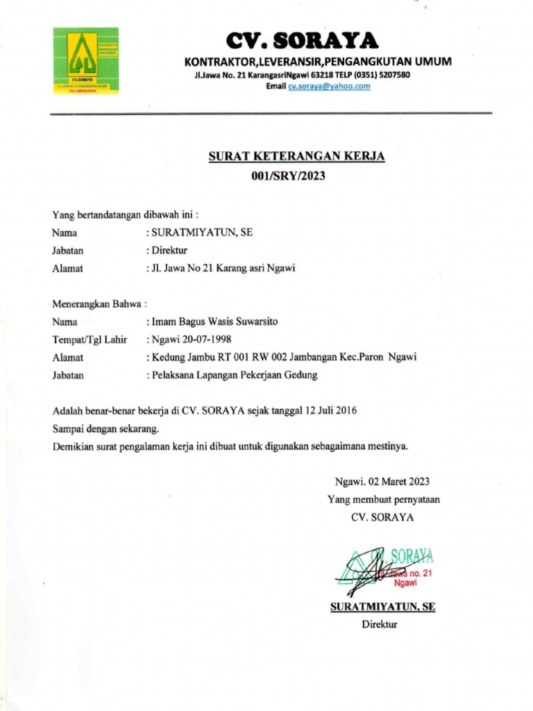 Surat Keterangan Pengalaman | PDF