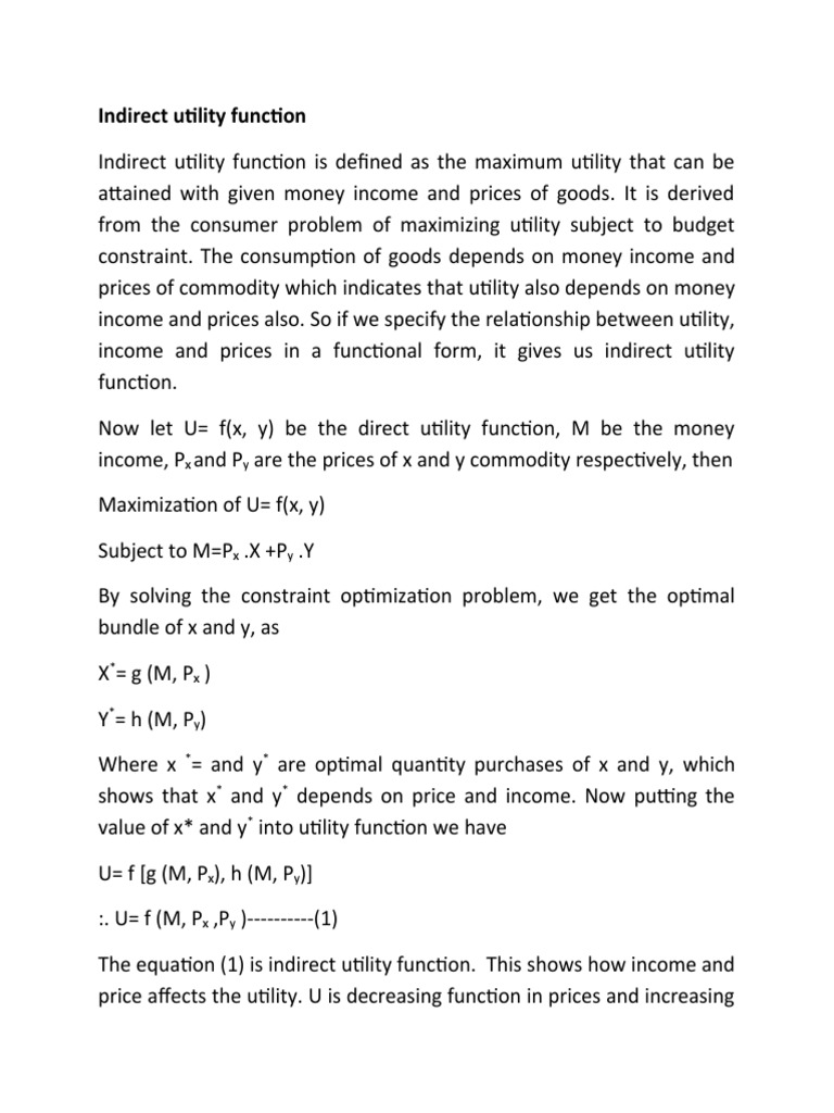 Indirect Utility Function Pdf Utility Demand