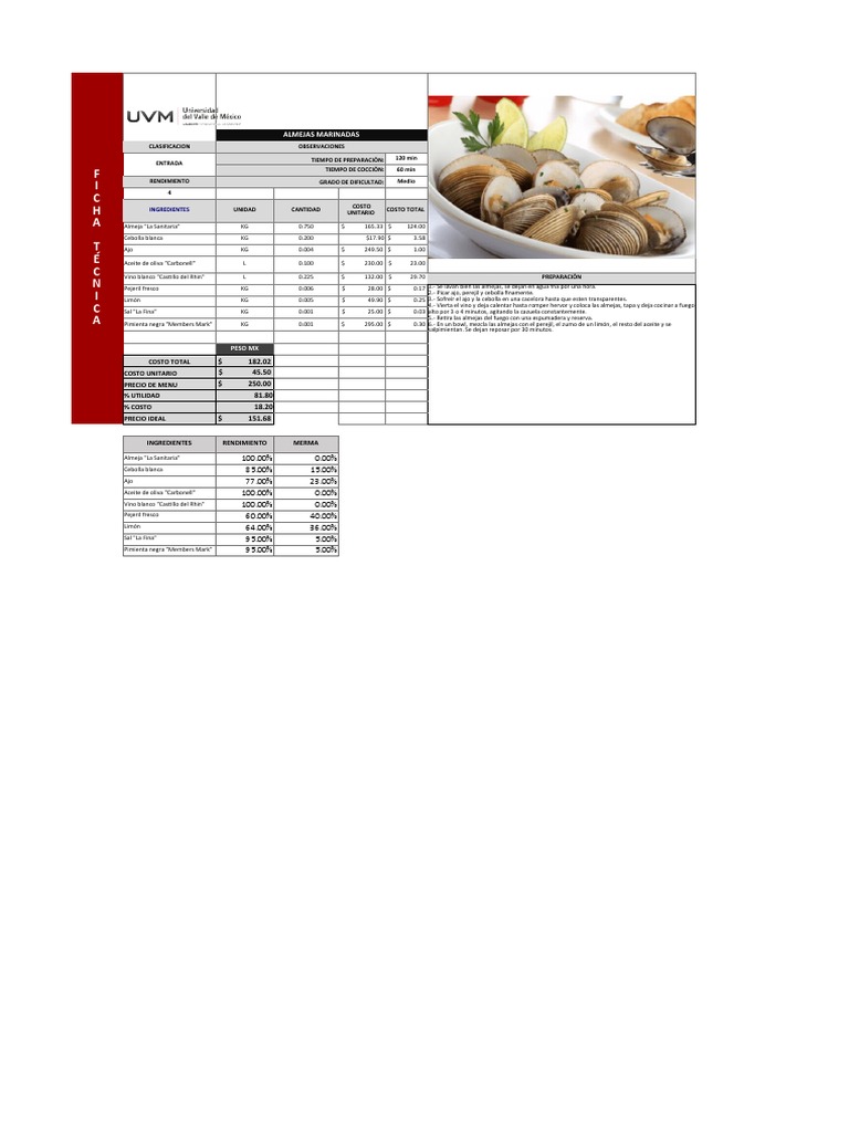 Formato de Costeo de Receta - Maya | PDF | Caramelo | Chocolate