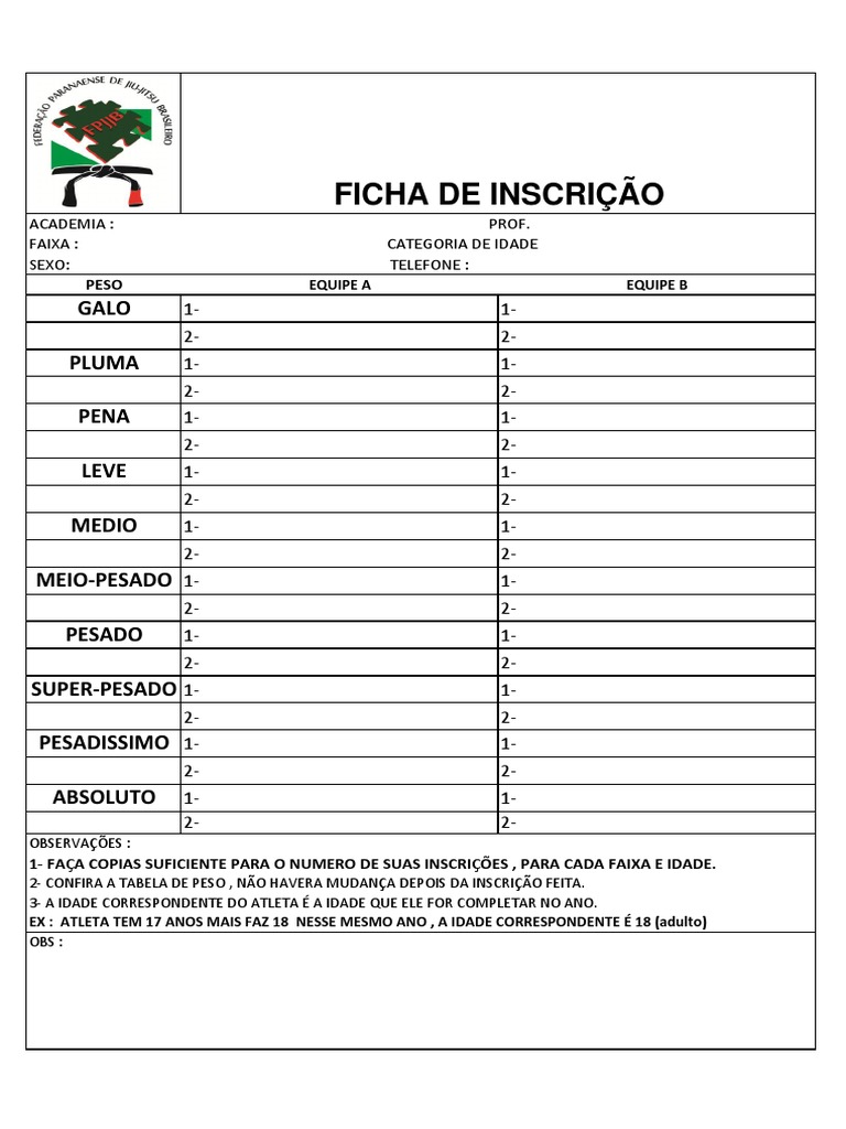 Ficha de Inscrição | PDF