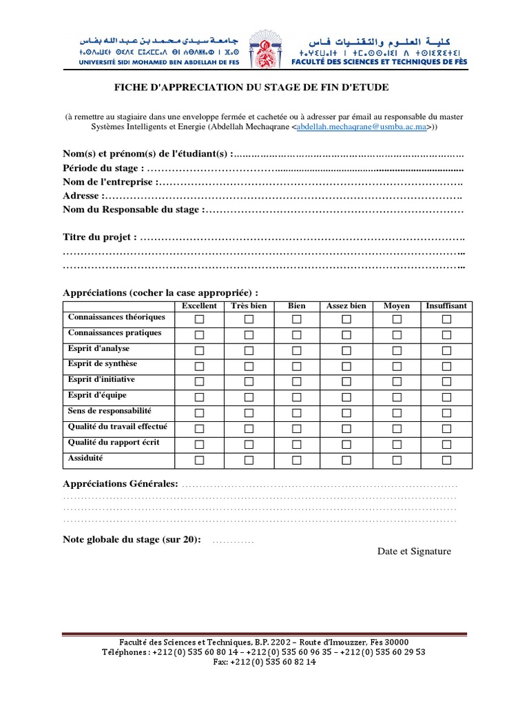 Fiche Appréciation Du PFE - Master SIE | PDF