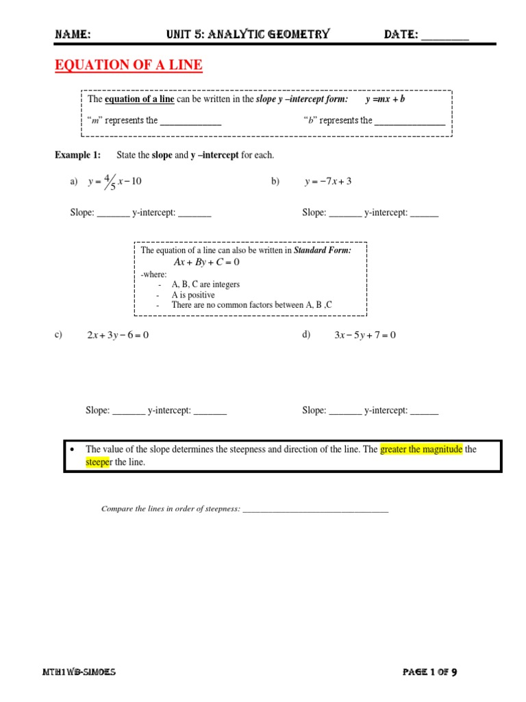 Analytic Geometry Notes | PDF | Slope | Line (Geometry)