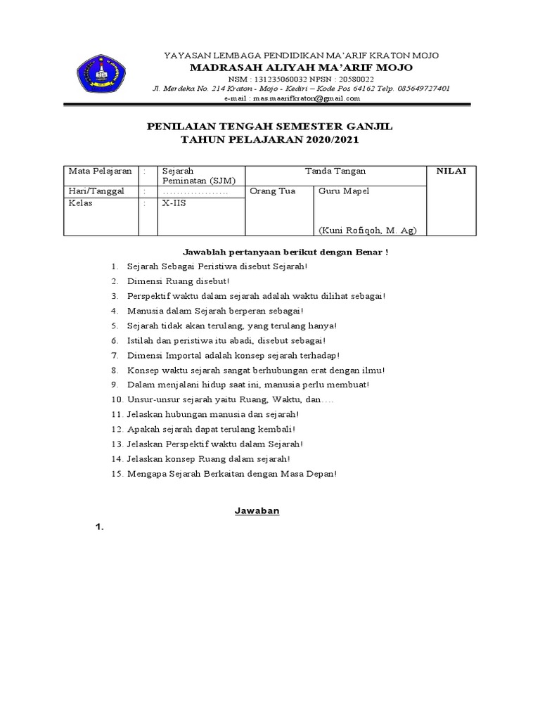 PTS SJM Kls X | PDF | Perjalanan | Sains & Matematika