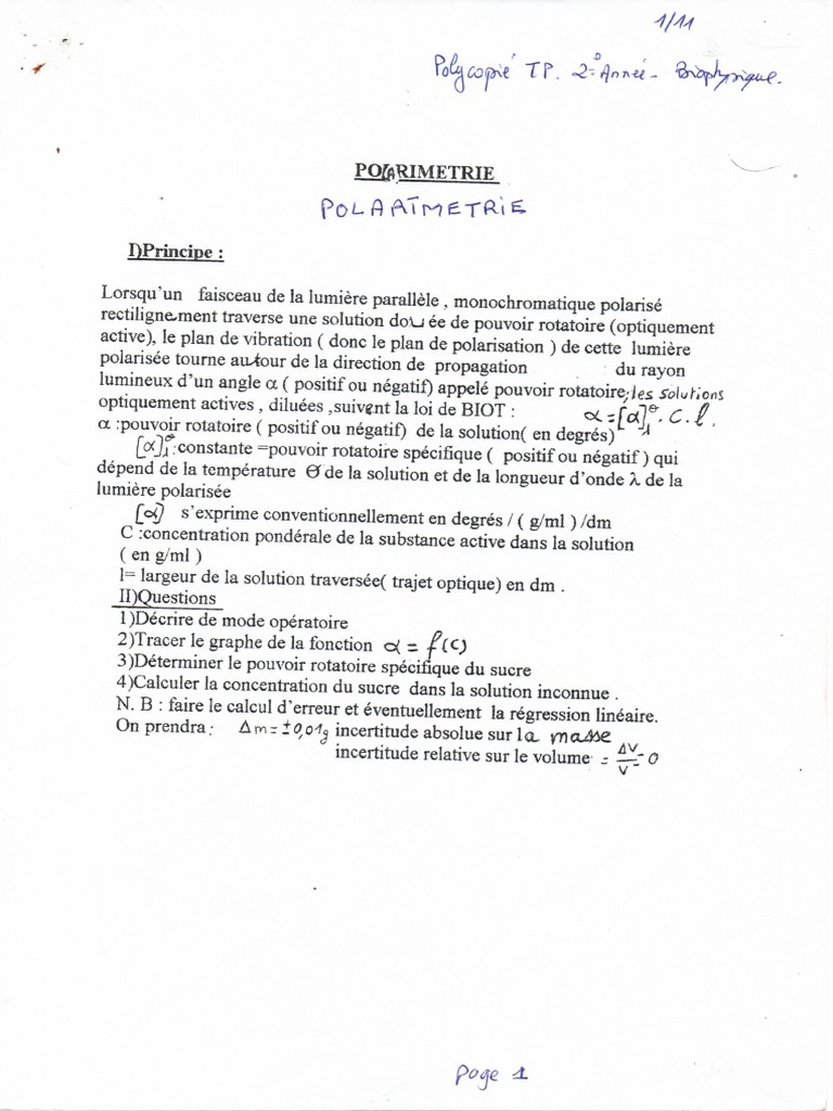 Biophysique Compte Rendu Resume Des TP Biophysique PR PDF | PDF