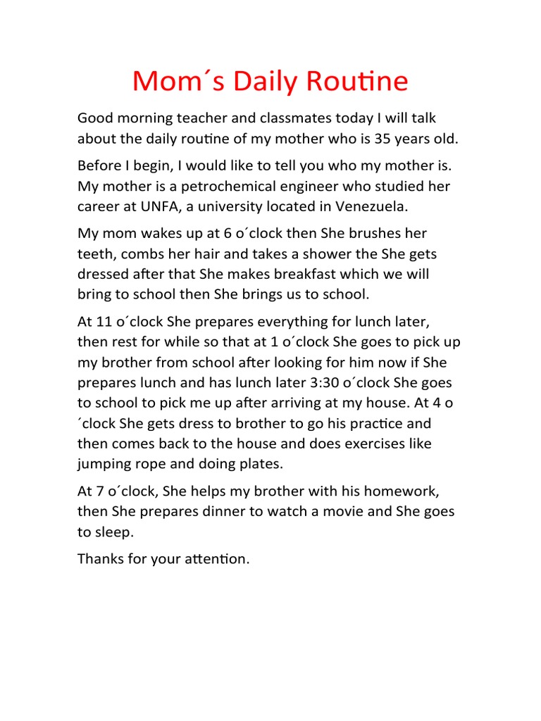 Mom S Daily Routine | PDF