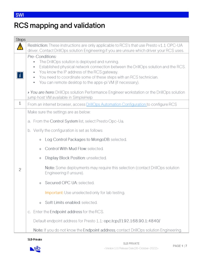 DrillOps SWI - DrillOps-RCS Mapping and Validation - 7903136 - 01 | PDF