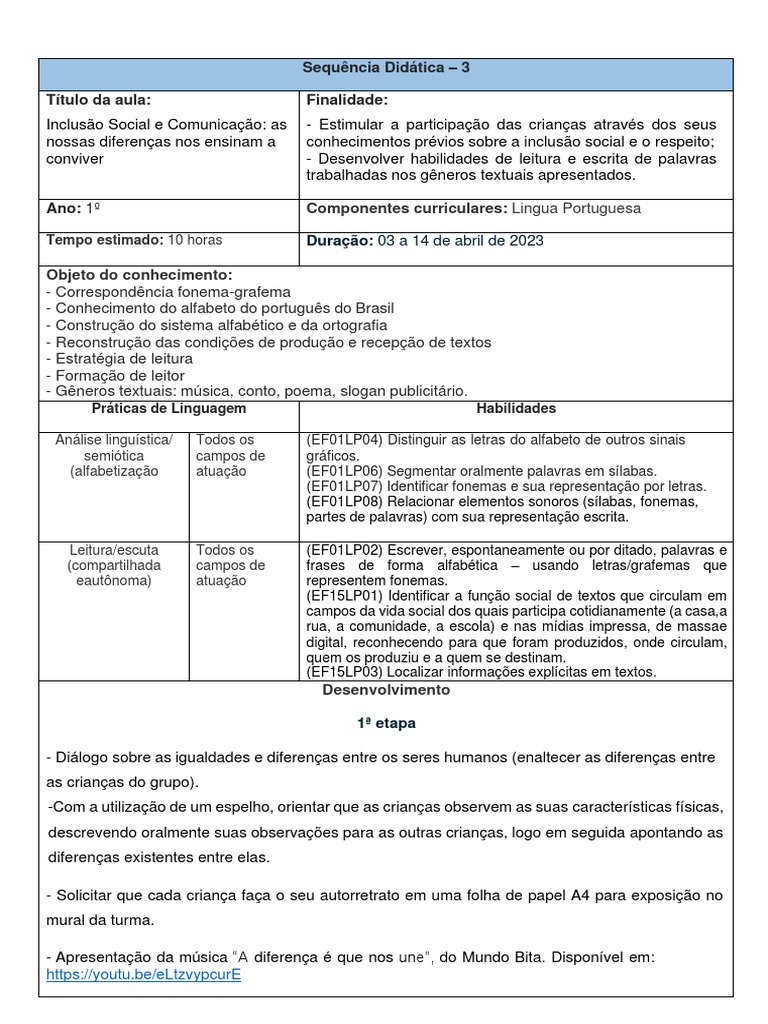 Sequência Didática 3 - Professor | PDF | Alfabetização | Linguística